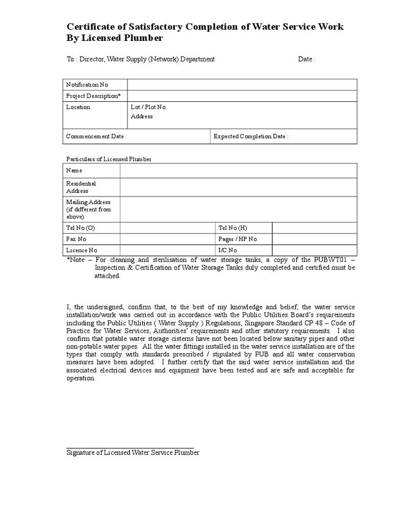 Certification of Satisfactory Completion Form | PDF
