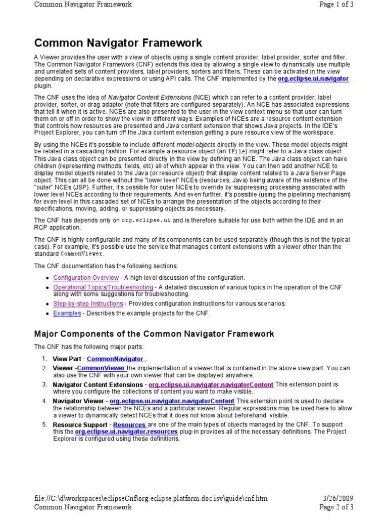 Common Navigator Framework | PDF | Java (Programming Language) | Class (Computer Programming)