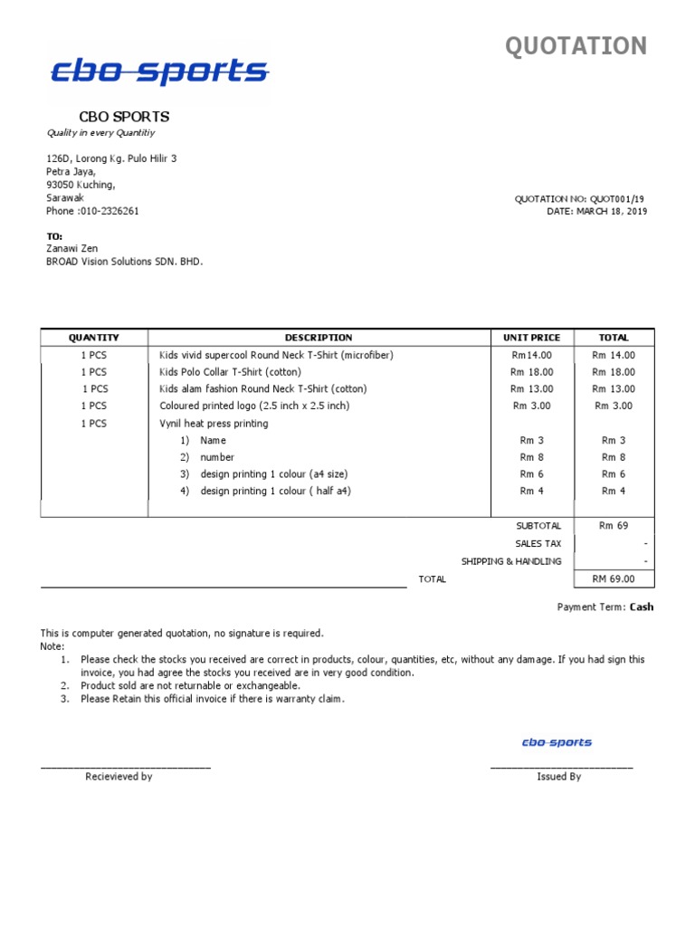 Contoh Format Quotation | Business