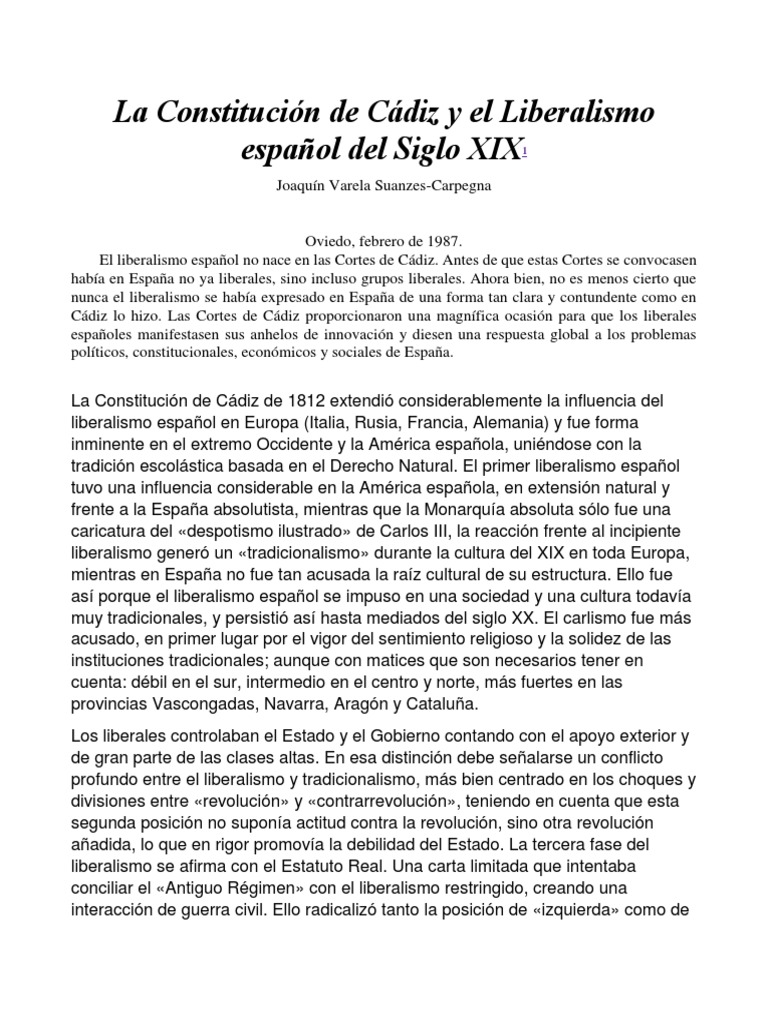 Liberalismo y Constitución de Cádiz 1812 | PDF | España | Liberalismo