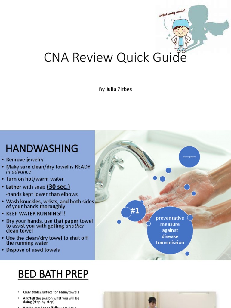 CNA Review Quick Guide: by Julia Zirbes | PDF | Wheelchair | Hand Washing