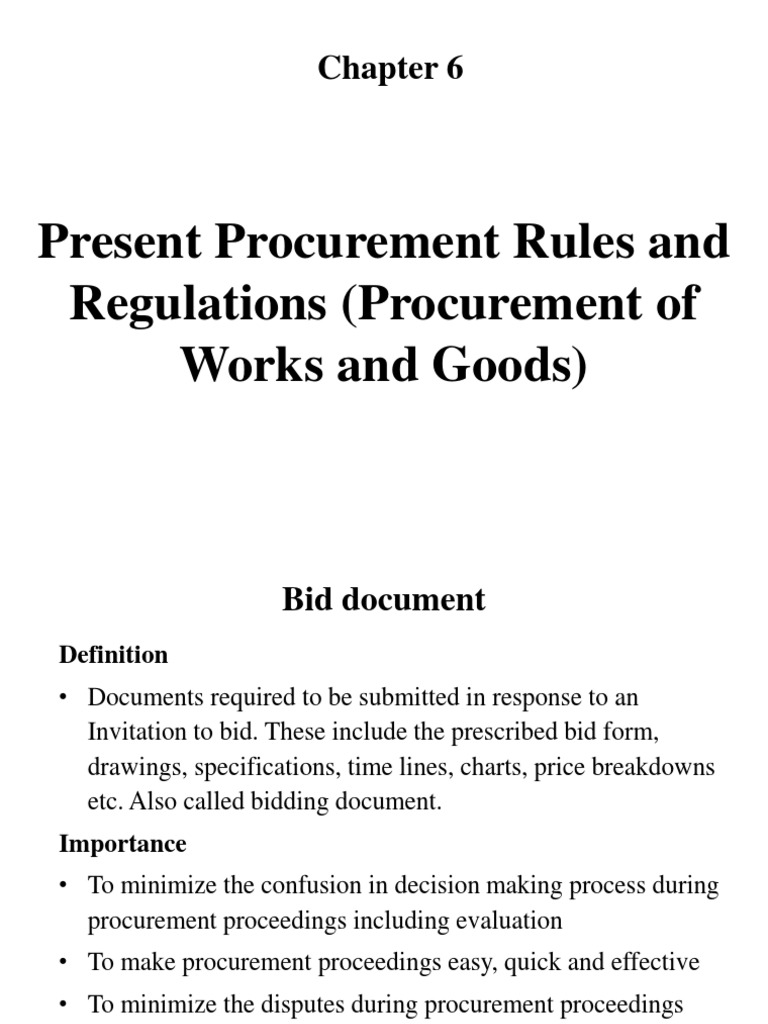 Present Procurement Rules and Regulations (Procurement of Works and ...