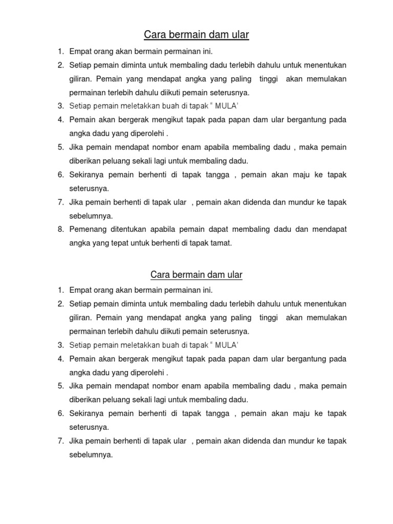 Cara Bermain Dam Ular | PDF | Olahraga & Rekreasi