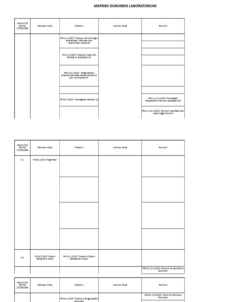 Contoh Matriks Dokumen Laboratorium | PDF | Teknologi & Rekayasa