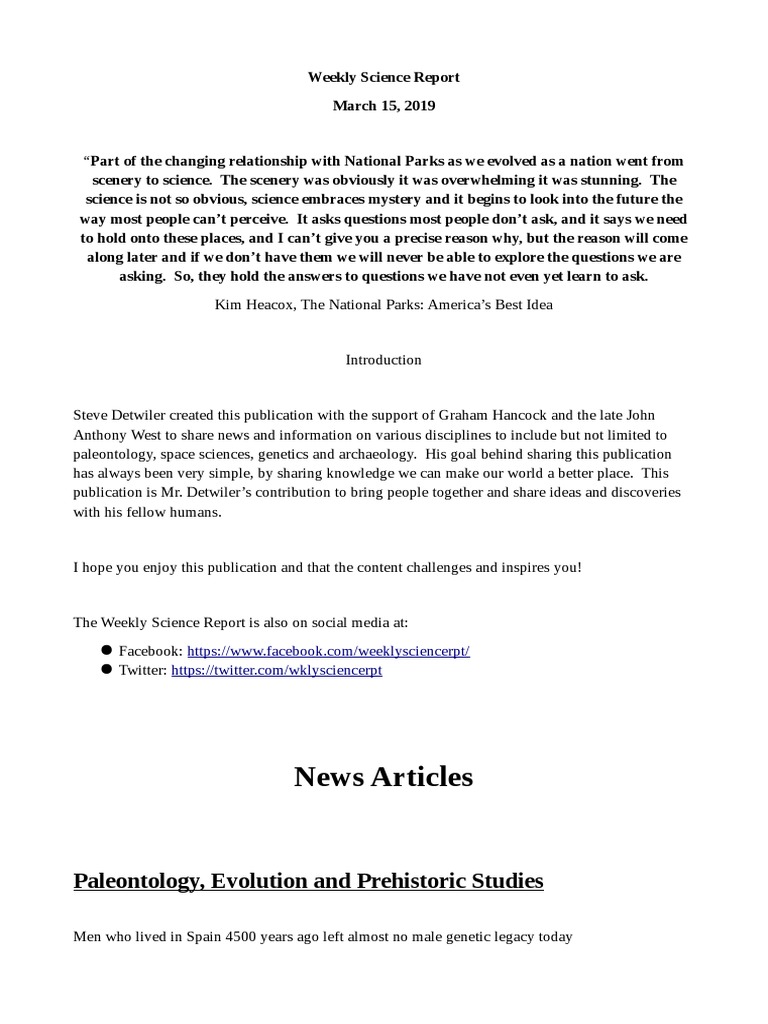 Weekly Science Report 15th March 2019 | PDF | Archaeology | Science