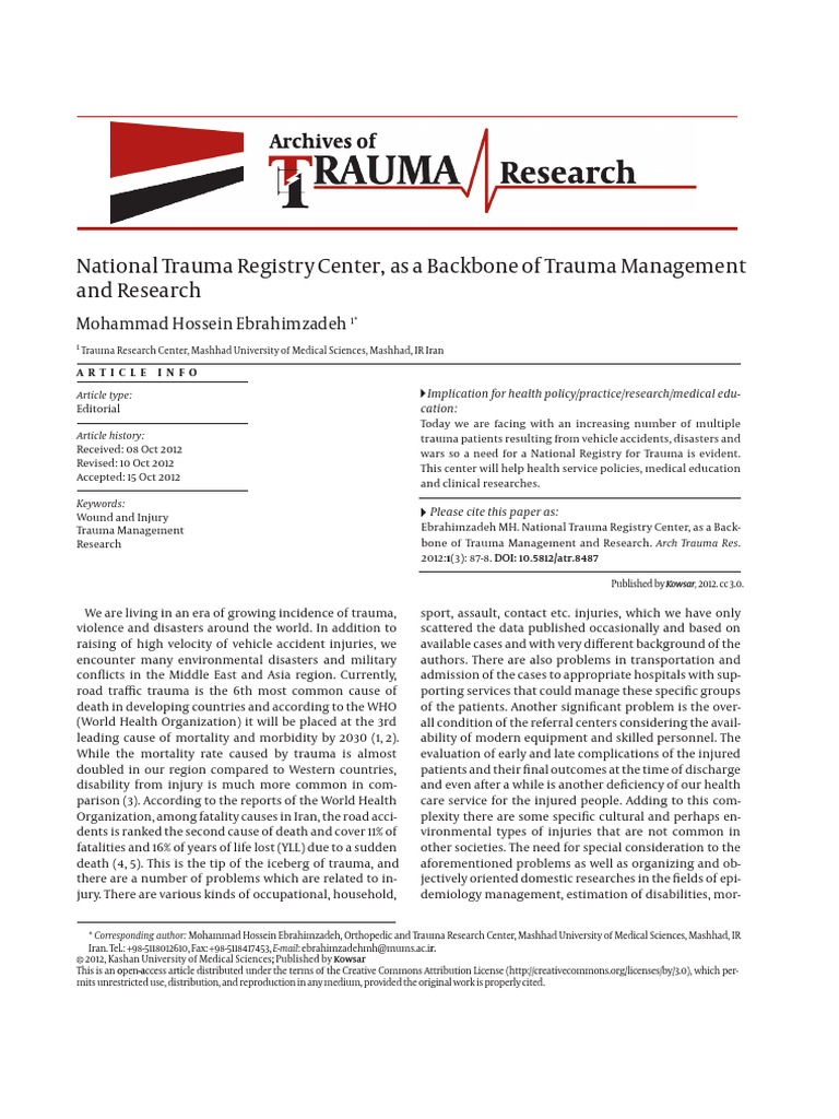 Research: National Trauma Registry Center, As A Backbone of Trauma ...