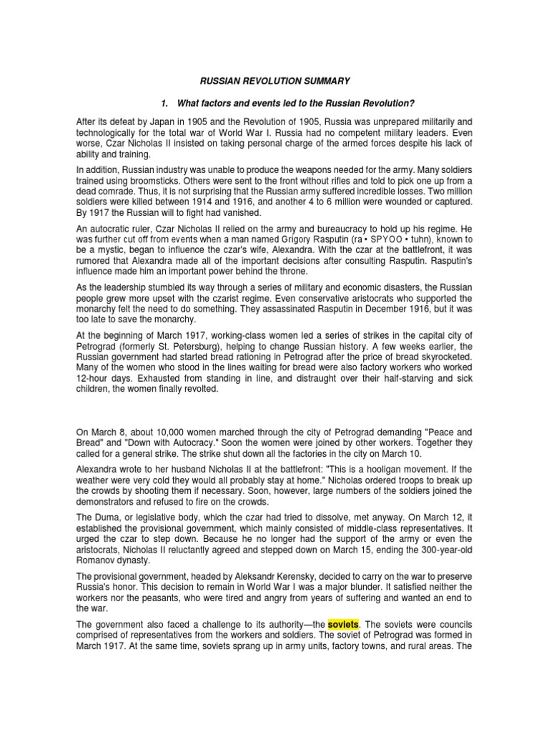Russian Revolution Summary | PDF | Vladimir Lenin | Russian Revolution