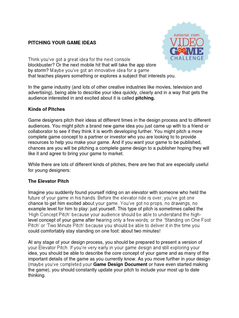 Game Pitch Document | PDF | Game Design | Design