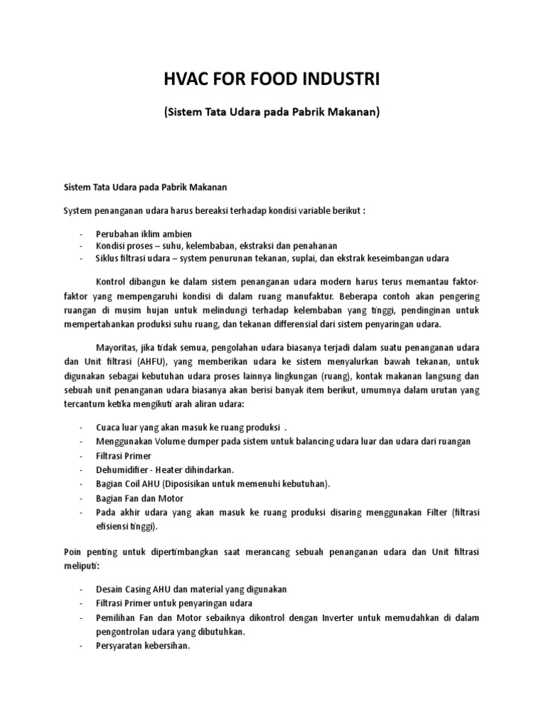 Hvac For Food Industry | PDF
