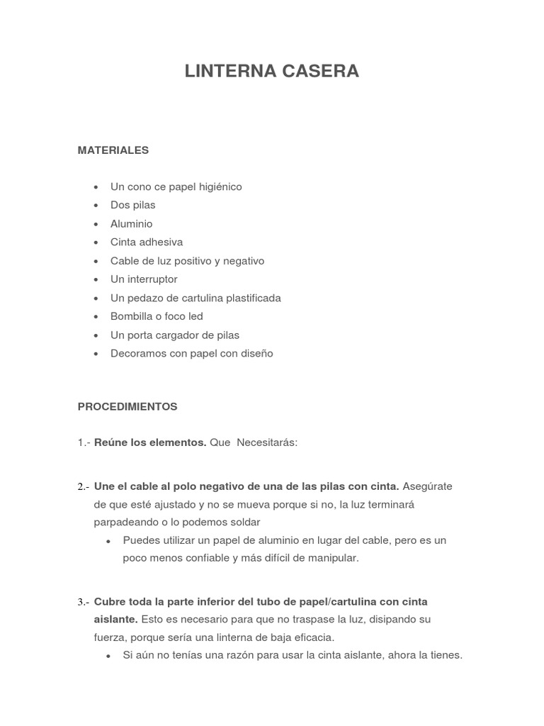 Cómo hacer una linterna casera | PDF