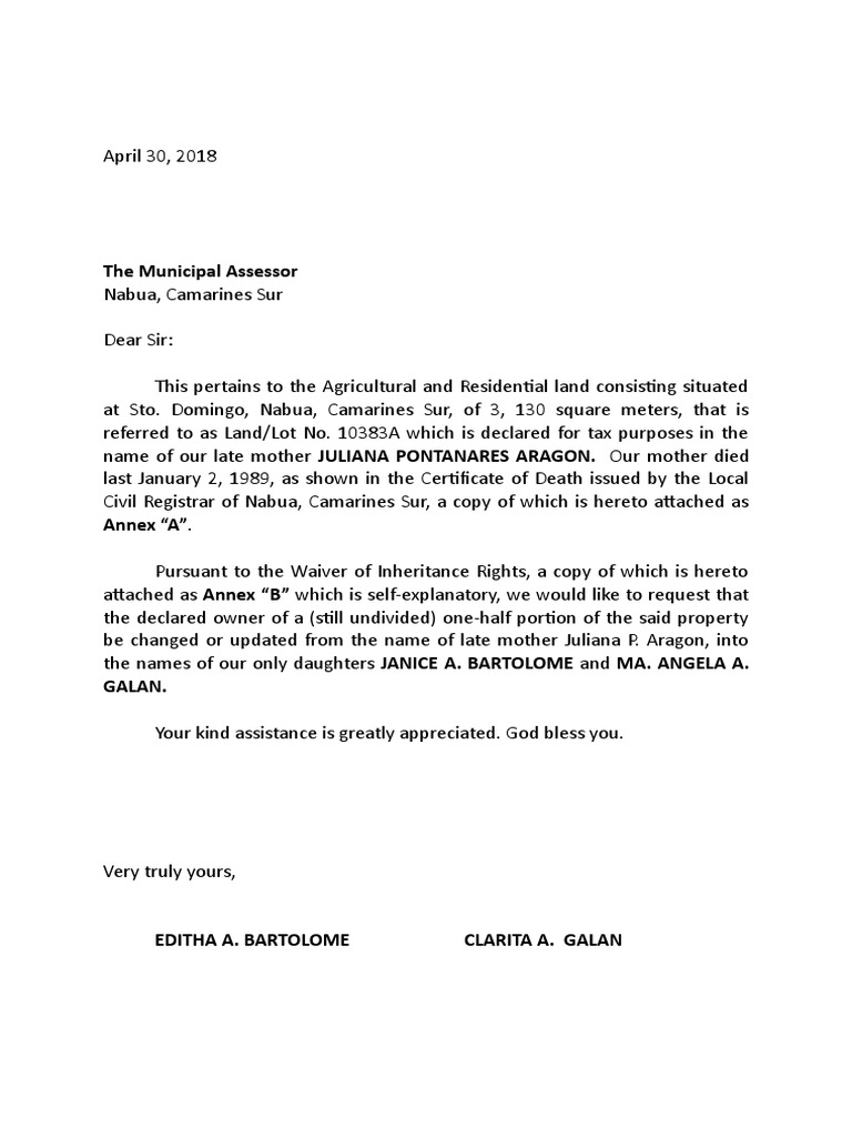 Letter To Assessor | PDF