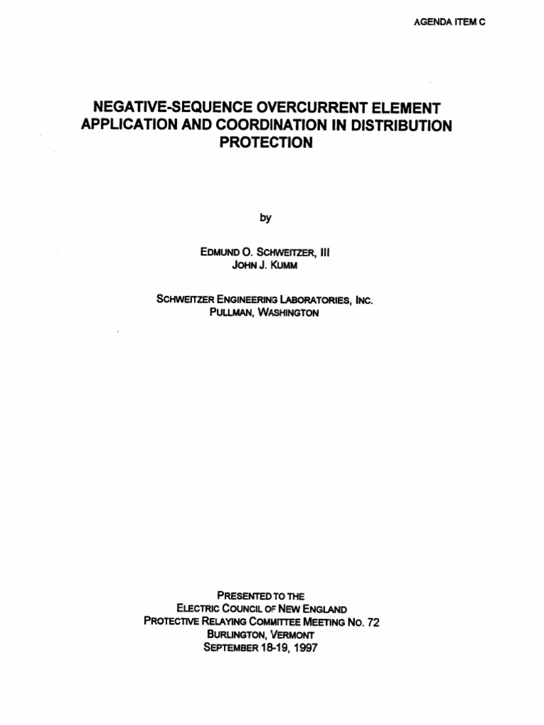 Negative-Sequence Overcurrent Element Application 1992 PDF | PDF