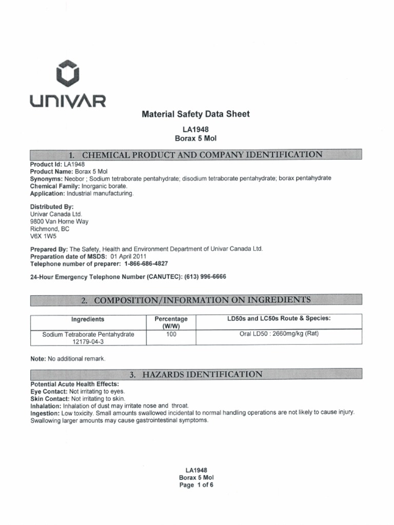 Borax 5 Mol - Sun Parlour PDF | PDF | Boron | Toxicity