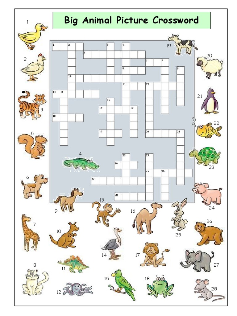 Big Animal Picture Crossword Fun Activities Games | PDF
