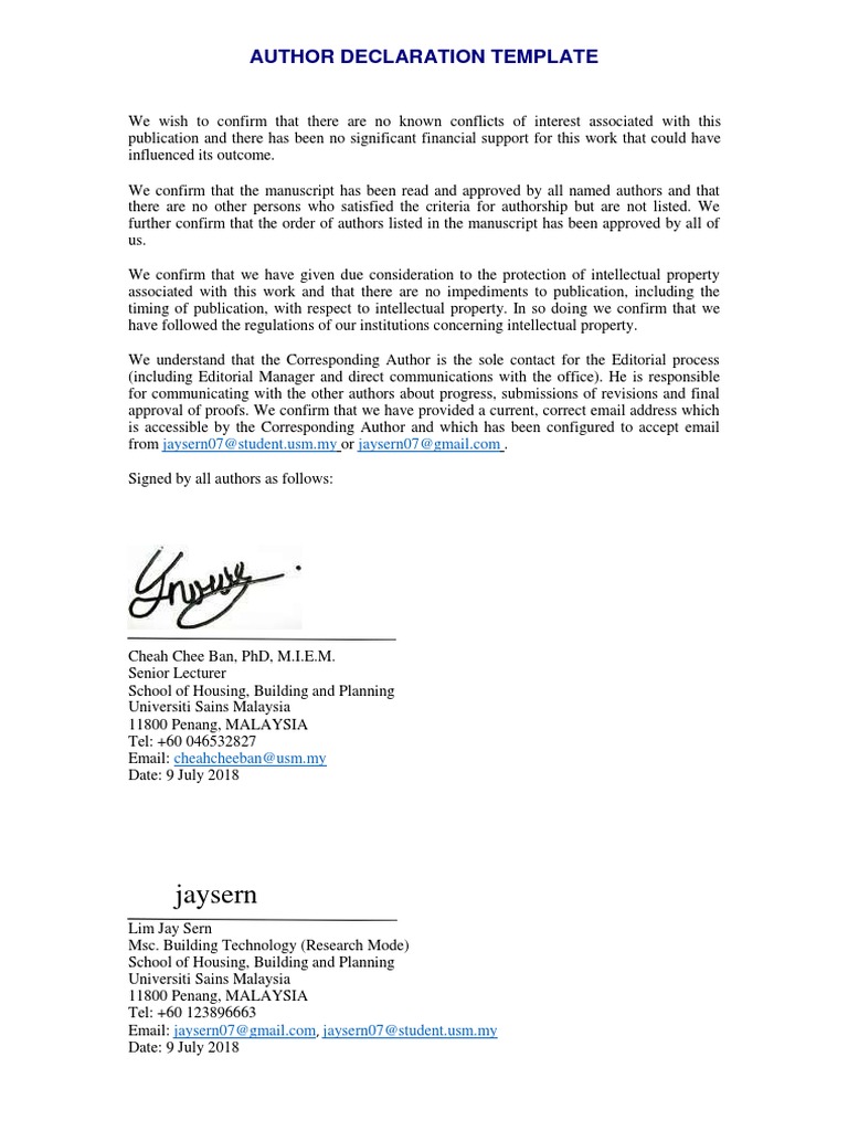Author declaration template | PDF