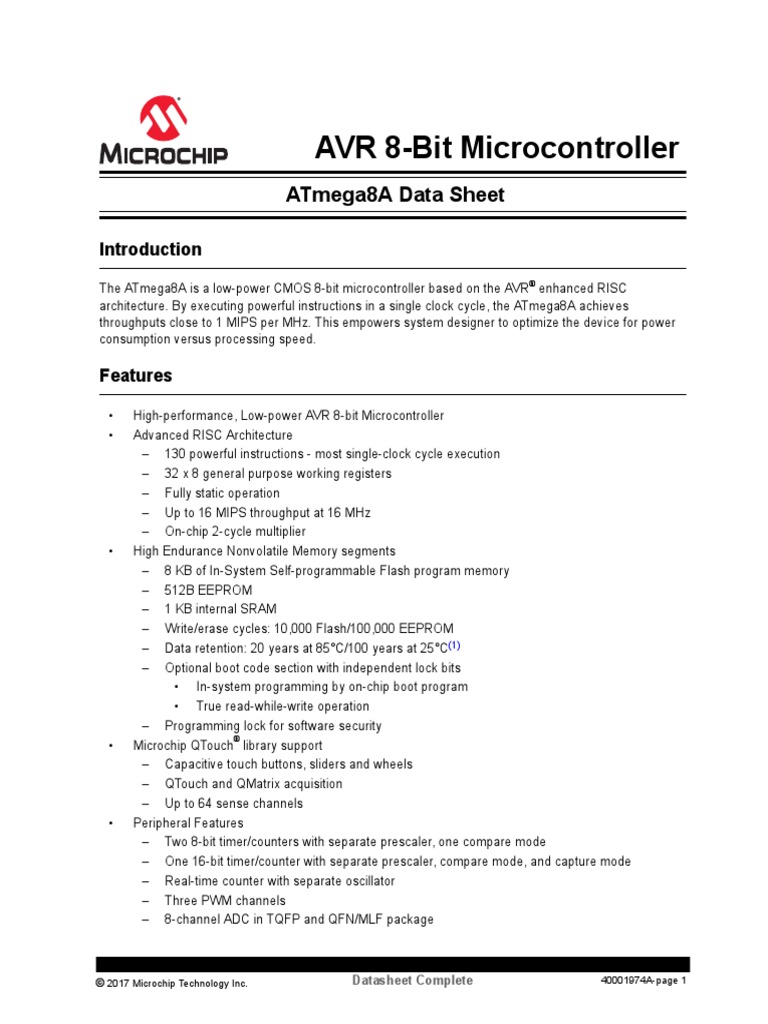 Microchip 8bit Mcu AVR ATmega8A Data Sheet 40001974A PDF | PDF | Microcontroller | Flash Memory