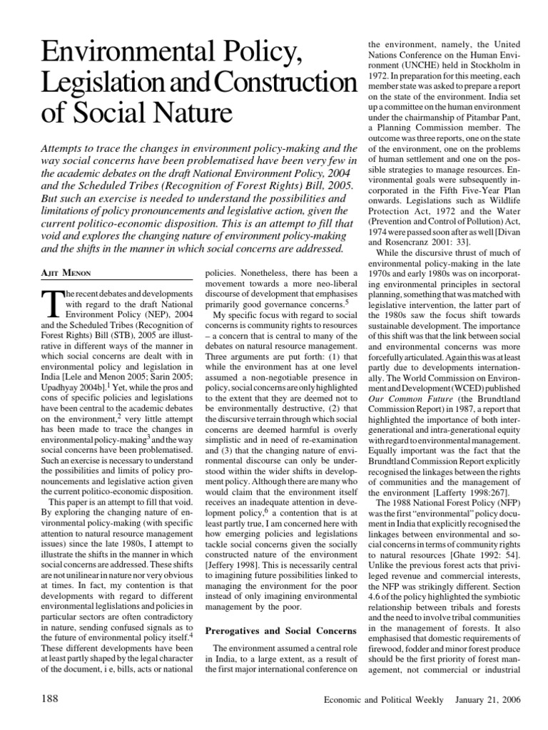 Environmental Policy, Legislation and Construction of Social Nature ...