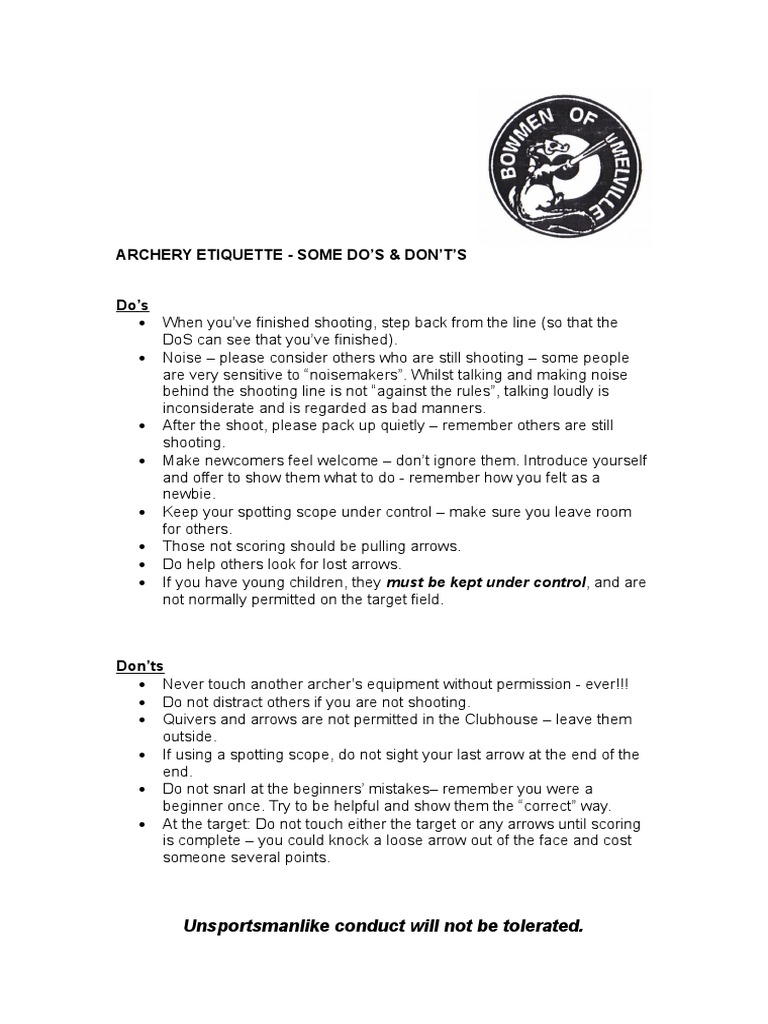 Archery Etiquette: Do's and Don'ts Guide | PDF