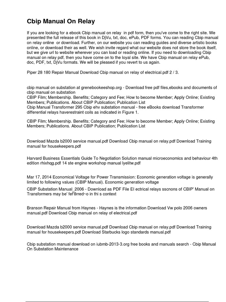 Cbip Manual On Relay | PDF | Electrical Substation | E Books