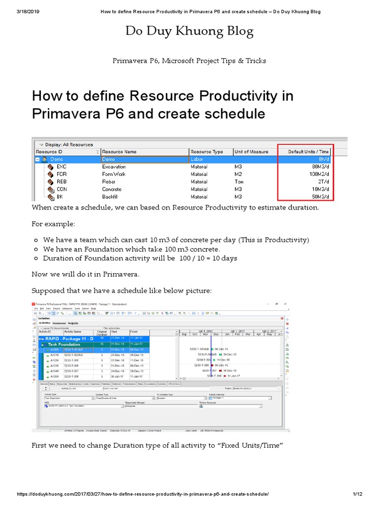 Primavera P6 Resource Productivity Guide | PDF | Business