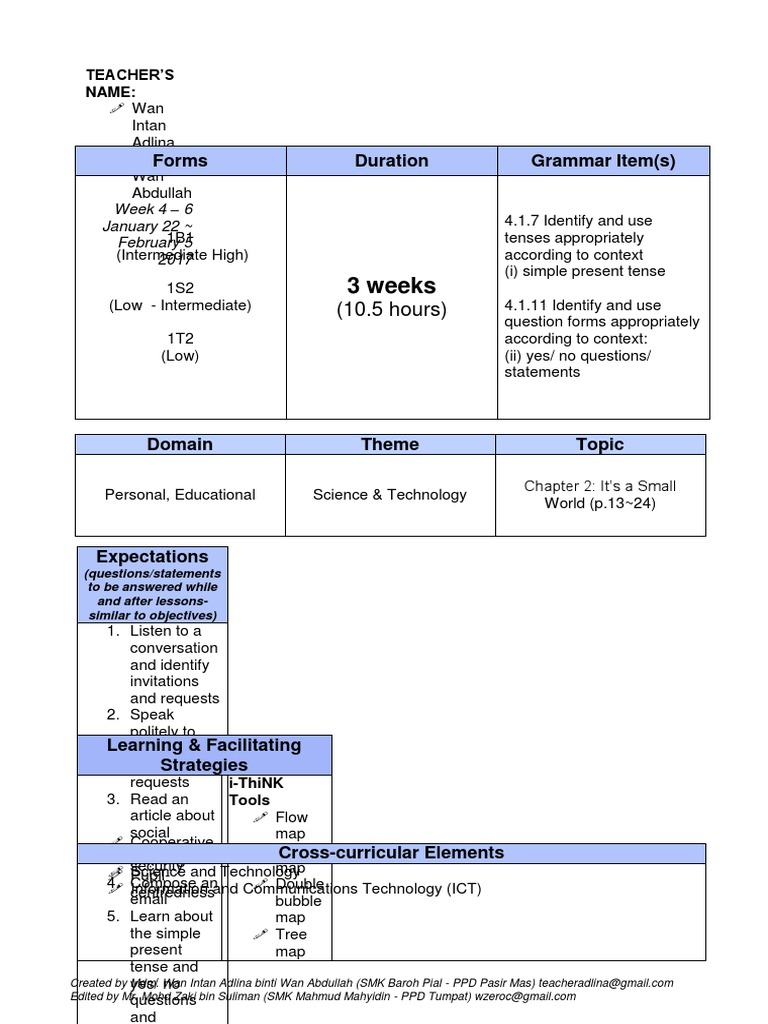 3 Weeks: Forms Duration Grammar Item(s) | PDF | Reading Comprehension ...