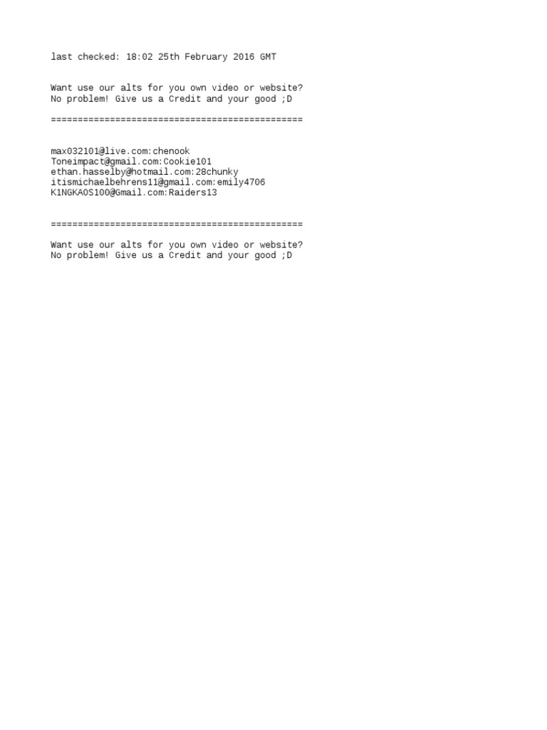 Minecraft Alts List (25-2-16) 1-5 | PDF