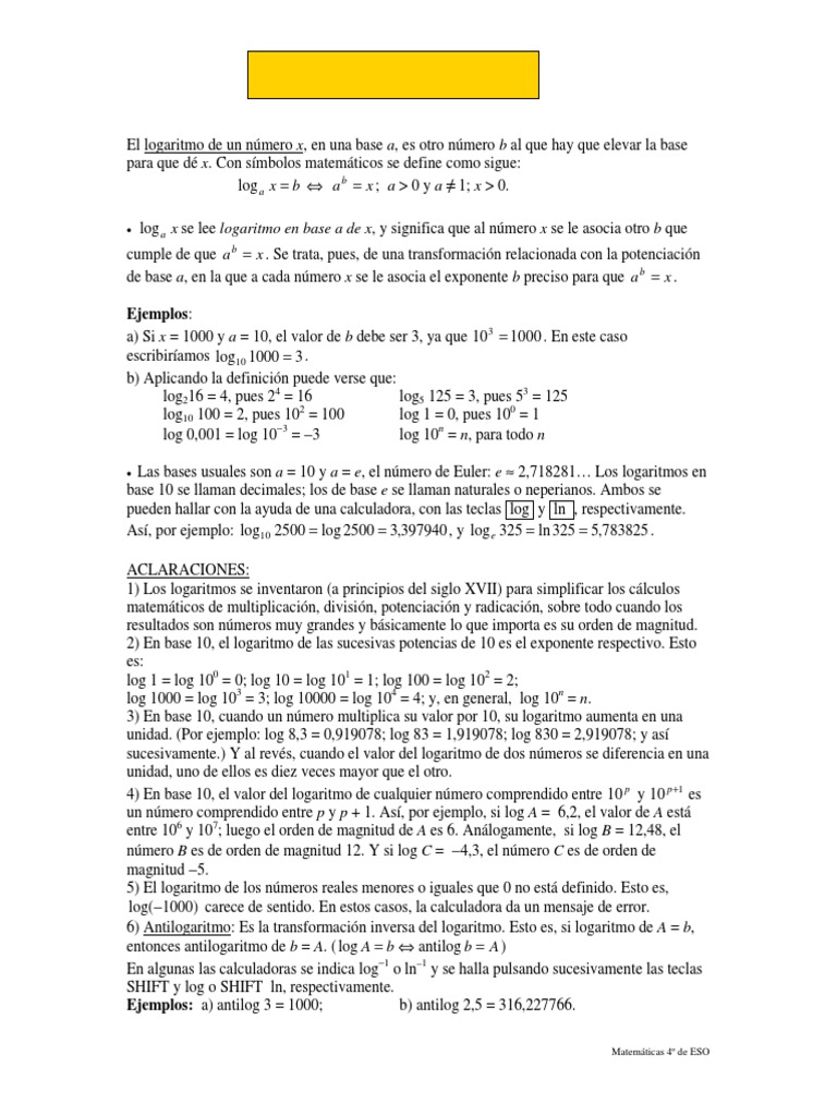 LOGARITMOS Resumen | PDF | Logaritmo | Exponenciación