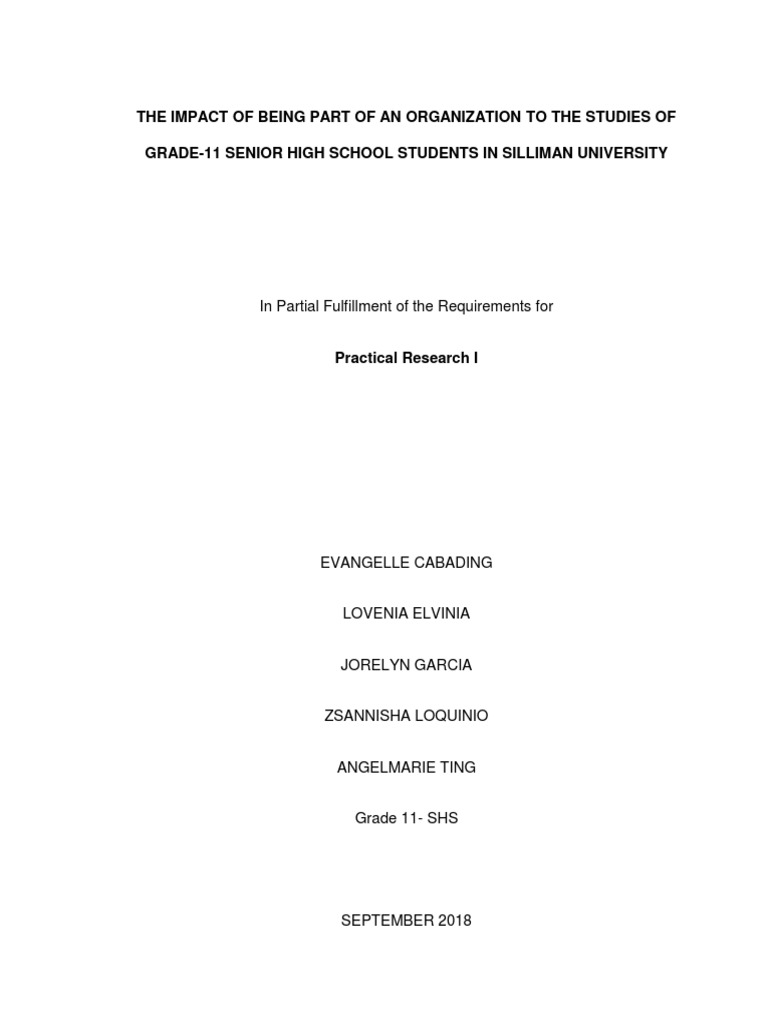 The Impact of Being Part of An Organization To The Studies of Grade-11 ...