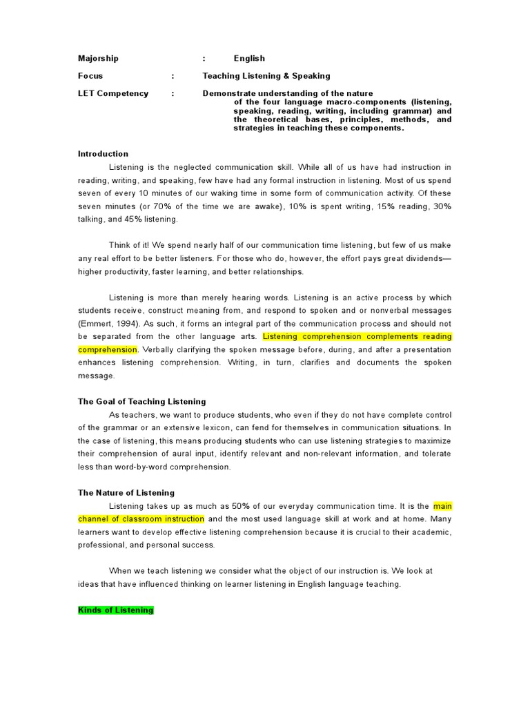 Teaching Effective Listening Skills | PDF | Fluency | Reading Comprehension
