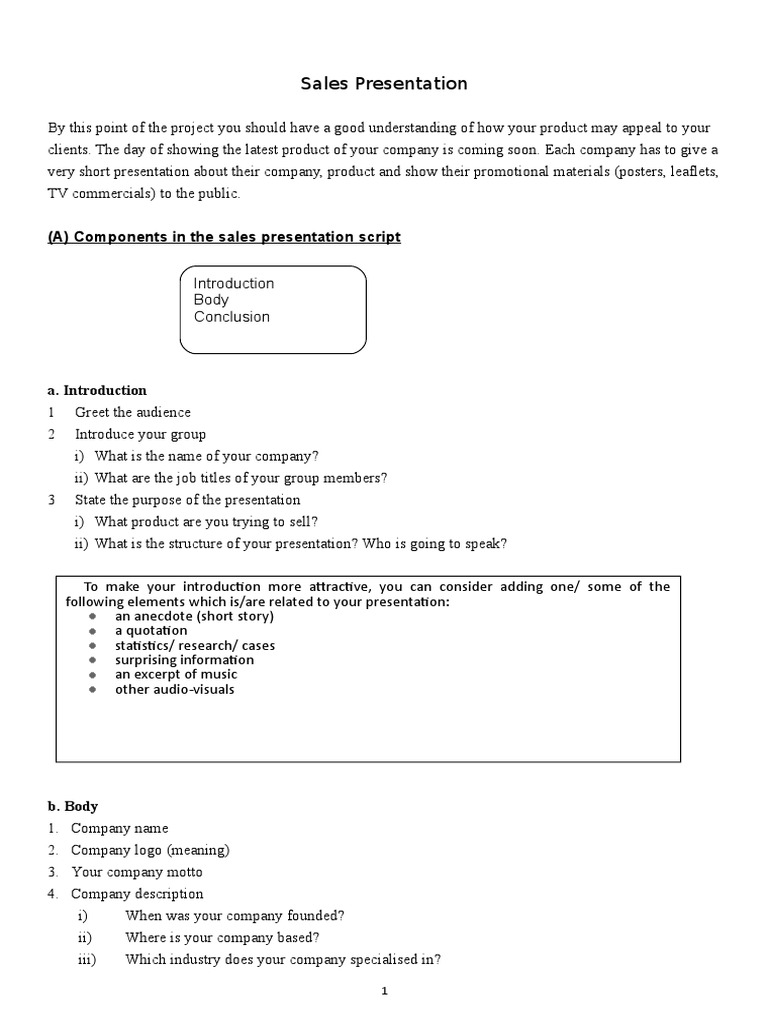(A) Components in The Sales Presentation Script | PDF | Sock | Advertising