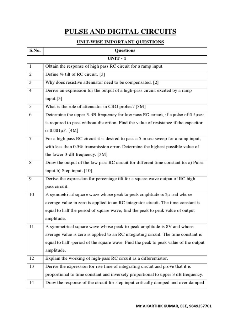 2 PDC - Unit Wise Important Questions | PDF | Logic Gate | Electrical ...