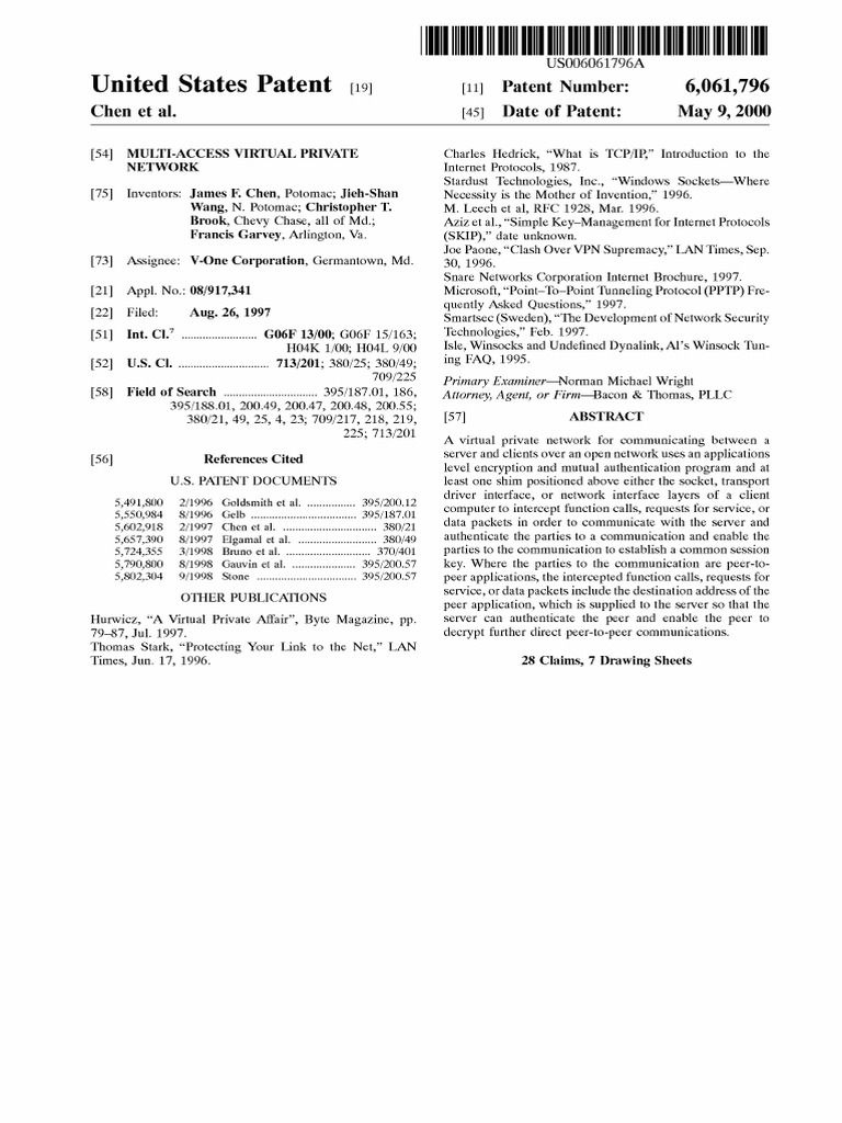 United States Patent (19) : 11 Patent Number: 6,061,796 (45) Date of ...