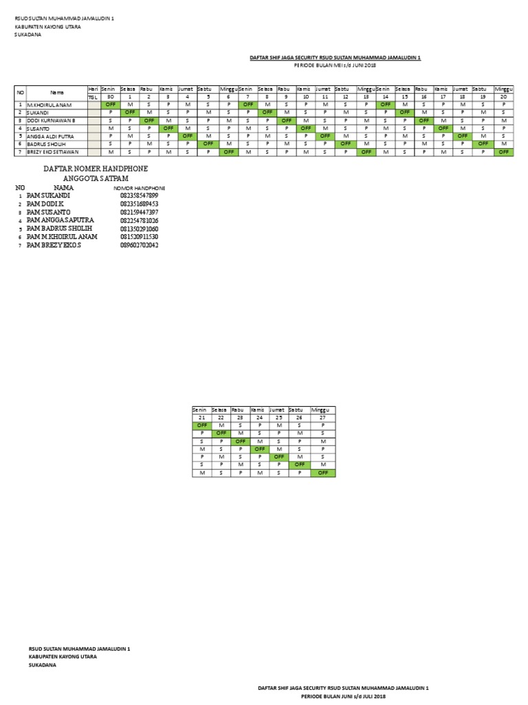 RSUD security shift schedule | PDF
