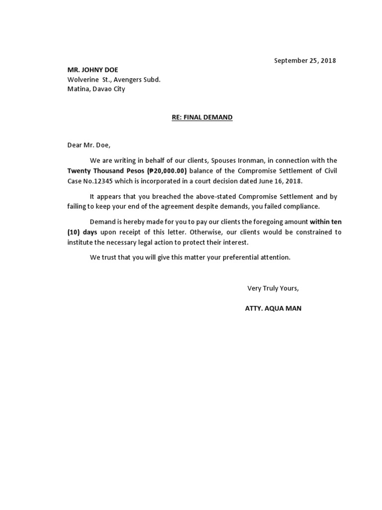Final Demand for Payment Notice | PDF