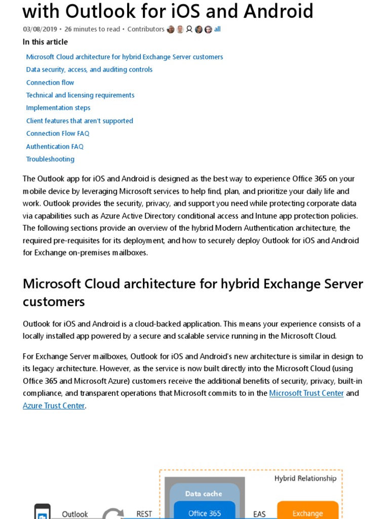 Using Hybrid Modern Authentication With Outlook For iOS and Android - Microsoft Docs | PDF ...