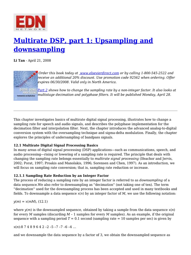 Multirate DSP Part 1 Upsampling and Downsampling | PDF | Sampling (Signal Processing ...