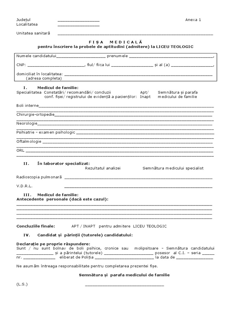 Model de Fisa Medicala | PDF