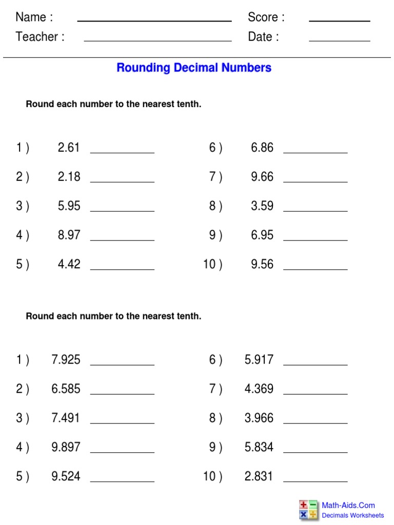 Rounding Decimals Worksheet for Grade 3 | PDF