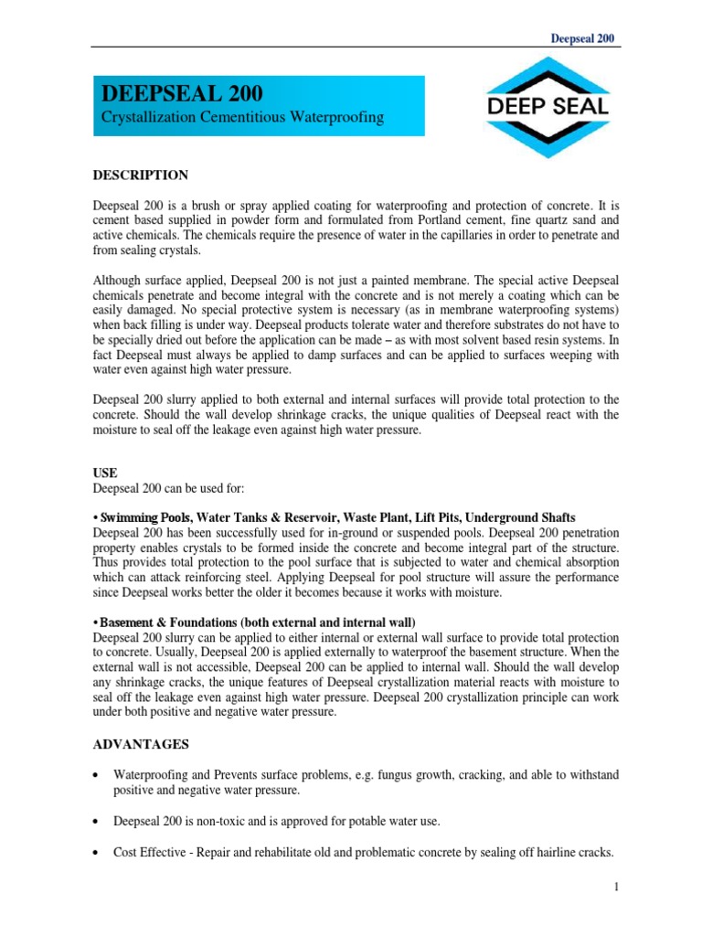 Deepseal 200 Specification | PDF | Concrete | Water