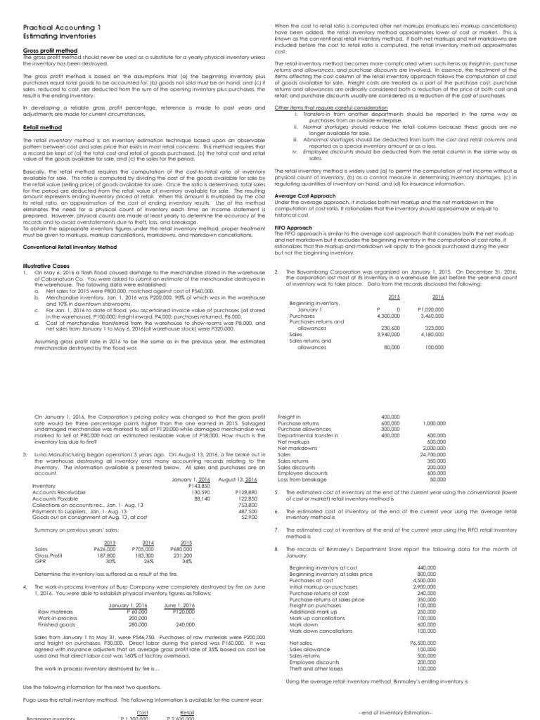 P1.002 Estimating Inventories. | PDF | Inventory Valuation | Inventory
