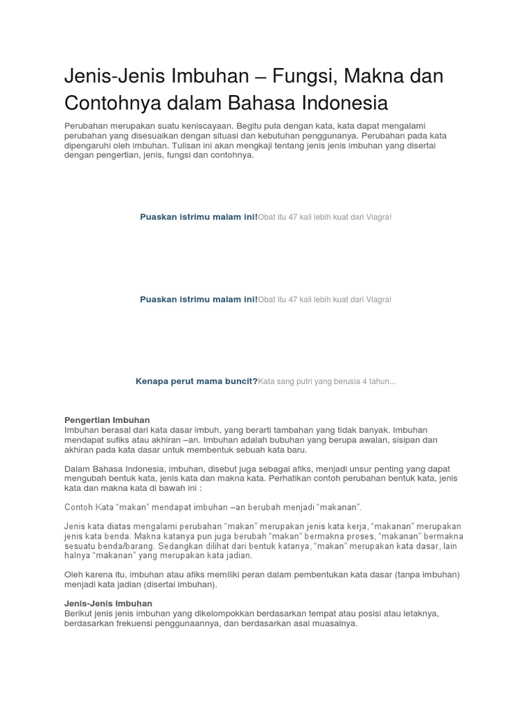 Fungsi dan Jenis Imbuhan dalam Bahasa Indonesia | PDF