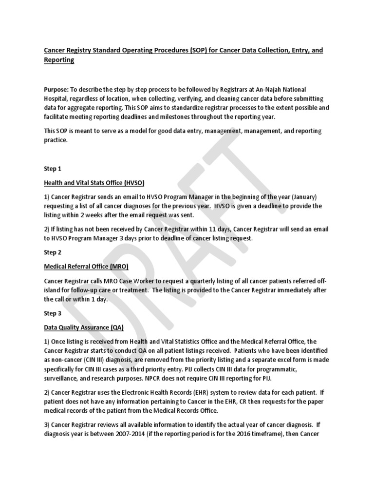 Cancer Registry Standard Operating Procedures | PDF | Electronic Health ...
