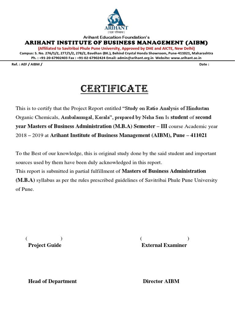 Certificate: Arihant Institute of Business Management (Aibm) | PDF