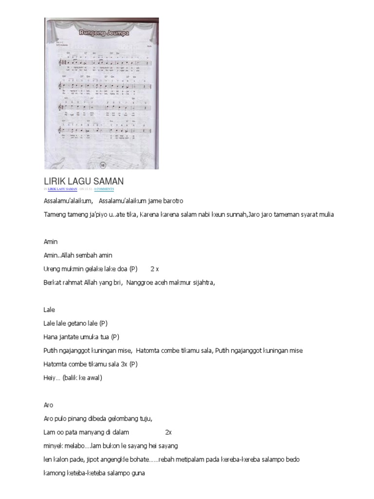 Lirik Lagu Saman | PDF | Kajian Bahasa Asing