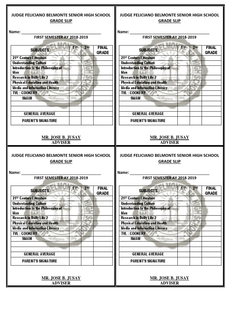 Grade-Slip-G12-Sir-Joe 2018-2019 | PDF | Science And Technology ...
