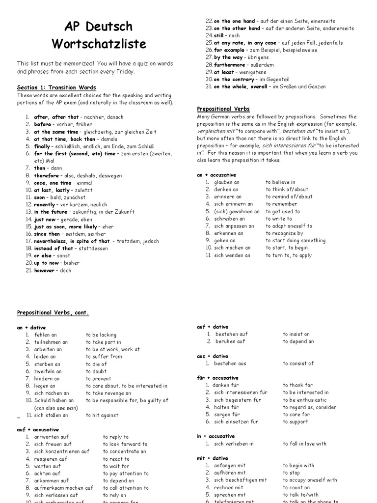 AP Deutsch Wortschatzliste | PDF