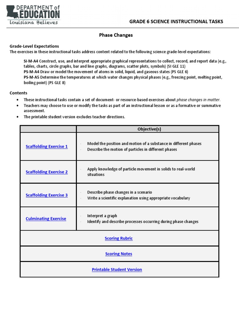 Task - Science - Grade 6 - Phase Changes PDF | PDF | Phase (Matter ...