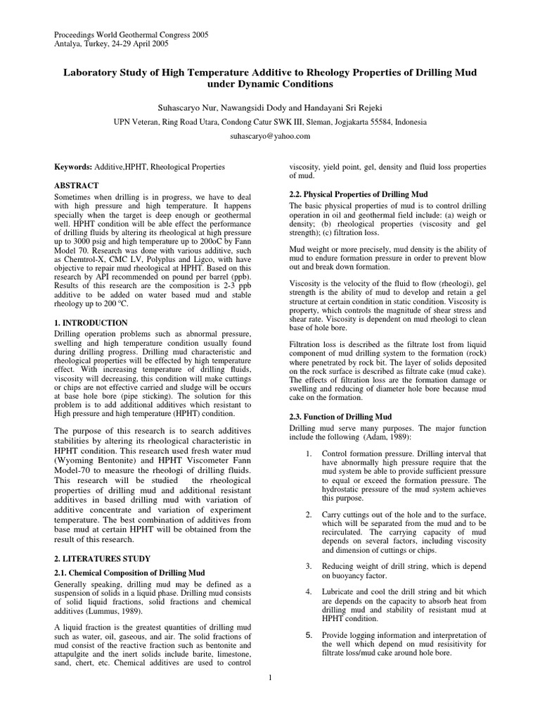 HPHT additive effects on drilling mud rheology | PDF | Rheology ...