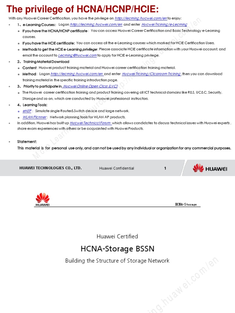 HCNA Storage V3 BSSN Building The Structure of Storage Network Training Material PDF | PDF ...