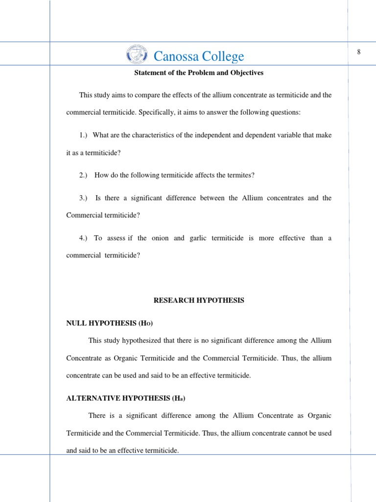 Statement of The Problem and Objectives | PDF